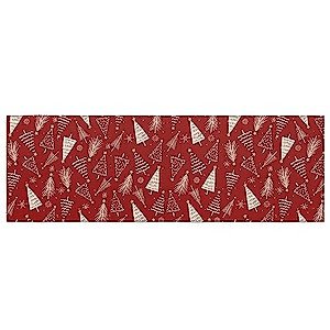 Libaoge Christmas Kitchen Rugs and Mats Set of 1 Xmas Tree Red Background Kitchen Sink Mat,Non-Slip Area Runner Rug,Washable Floor Mat for Home Dining Room Office 24"x71"