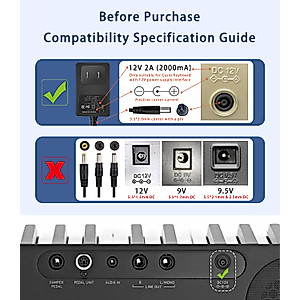 12V 2A Ac Dc Adapter for Casio Privia Power Cord, Compatible with Casio Digital Piano Keyboard AD-A12150LW, AD-A1215LW PX-130 PX-350 PX-160 PX-150 CDP-120 CTK-6000 CTK-6300 CTK-7200 Power Supply