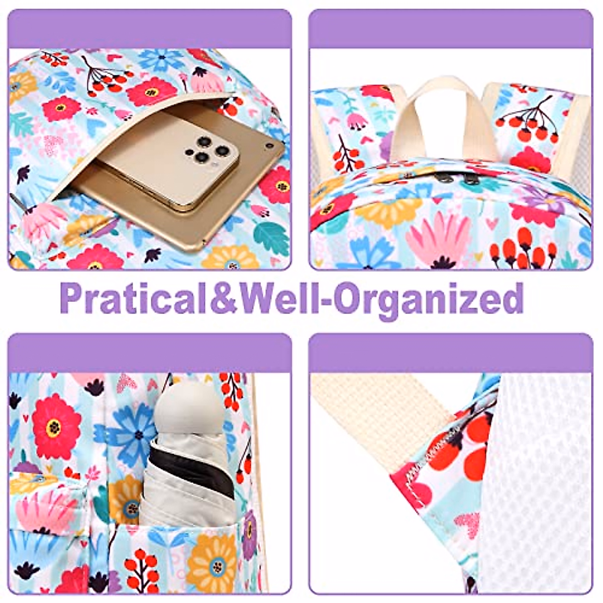 Bluboon Backpack for Girls Kids Preschool Backpack with Lunch Box Kindergarten School Bookbags Set