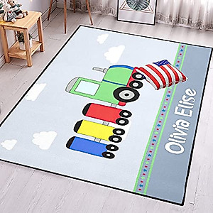 Transport Vehical Train Personalized Polyester Fiber Non-Slip Home Decor Carpets,Custom Area Rug Carpet Floor Mat for Bedroom Living Room Home Playroom Size 5.2'x7.5'
