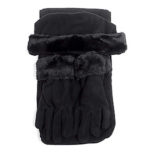Girl's 6-12 Black Faux Fur Trimmed Matching Gloves, Scarf Winter Set