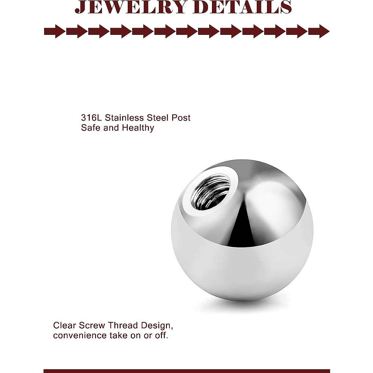 Prjndjw 25Pcs 14G Replacement Balls Externally Threaded Surgical Steel Balls Industrial Barbell Tongue Nipple Belly Button Piercing Rings Parts 3MM 4MM 5MM 6MM 8MM