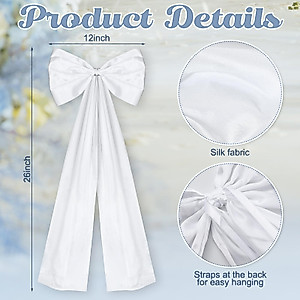 Knitgrip Large Wedding Pew Bows with Long Tails 12 x 26 Inch Wedding Aisle Decorations Bows Satin Ribbon Bows Wedding Background Decor for Bridal Shower Reception Wedding Ceremony(White,12 Pcs)