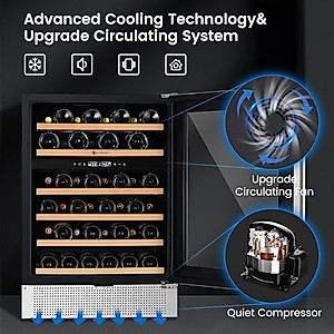 WINEBOSS 24Inch Wine Cooler Refrigerator, 46 Bottle Dual Zone Built-in Under Counter Freestanding Wine Fridge Cooler with Upgrade Compressor Tempered Glass Door Lock, Wine Cellar for Kitchen Bar