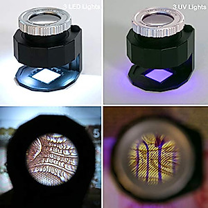 Loupe Magnifier 30X Aluminum Alloy Magnifier Illuminated Adjustable Focal Length Desktop Magnifier with 6 Lights for Jewelry Textile Optical Currency Coins Stamps Circuit Board Gems …