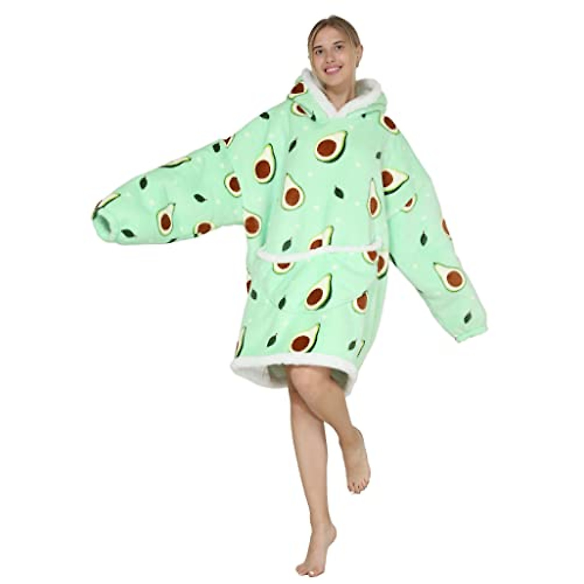 LorranTree Hoodie Wearable Blanket Oversized Sweatshirt with Pockets TV-Blanket for Adults Men Women Avocado Sherpa Cows One Size Fits All TV2201-NYG