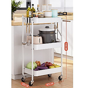 LOUYK Metal 3 Tier Folding Trolley Wheeled Kitchen Storage Shelf Trolley (Color : B, Size : 78cm*45cm)