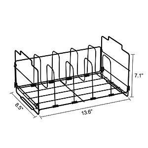 GAGUIUP Food Container Lid Organizer, Large Capacity Adjustable 4 Dividers Detachable Lid Organizer Rack for Kitchen Cabinets, Drawers, Plastic Lid Organizer For Pantry Shelves, Cupboards, Black