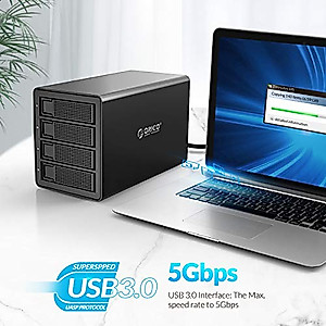 ORICO 4 Bay External Hard Drive Enclosure Raid USB 3.0 HDD Enclosure for 2.5''3.5'' SSD HDDs with 150W Power Adapter Support 64TB Suitable for Enterprise Data Storage Backup-3549RU3