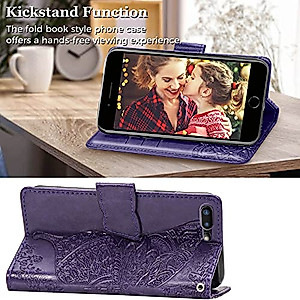 KRHGEIK Designed for iPhone 8 Plus/iPhone 7 Plus Case,PU Leather Wallet Phone Case with Butterfly Embossed Stand Card Slots Flip Cover for iPhone 7 Plus/8 Plus/6 Plus/6S Plus,5.5"(Purple)