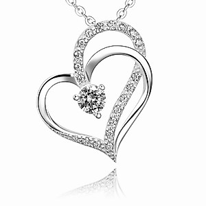 ELEGANZIA Heart Necklaces For Women Girlfriend Sterling Silver, Double Heart Jewelry For Women Love Heart Valentines Day Necklace