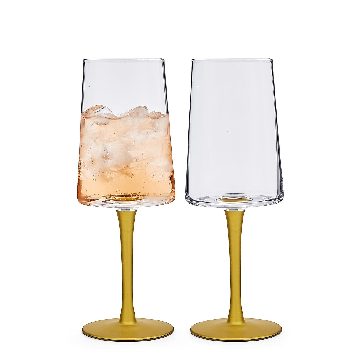 Spode Creatures of Curiosity Collection Gold Stem Wine Glasses Set of 2, Long Stem Rosé, Red and White Wine Glass, 12-Ounce Cup, Glass Stemware with Gift Box