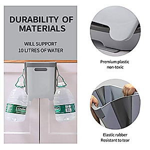 Auhafaly Hanging Collapsible Trash Can - 9L Wall Mounted Foldable Waste Bin for Kitchen Cabinet Door - Quickly Clean Counter, Sink, Bathroom - RV, Car, Camping Folding Garbage Basket (Gray)
