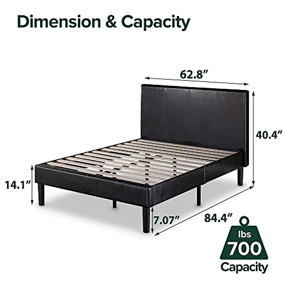 Zinus Gerard Faux Leather Upholstered Platform Bed Frame / Mattress Foundation / Wood Slat Support / No Box Spring Needed / Easy Assembly, Queen