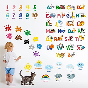 DECOWALL DS9-8070 Animal Alphabet Numbers Colour Weather Kids Wall Stickers Decals playroom Letters Decor Bedroom ABC Nursery Classroom Toddlers Learning Educational Baby Rainbow Colorful
