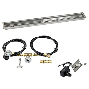 American Fireglass SS-LCBKIT-P-60 Propane 60" x 6" Linear Stainless Steel Drop-in Fire Pit Pan with Spark Ignition Kit