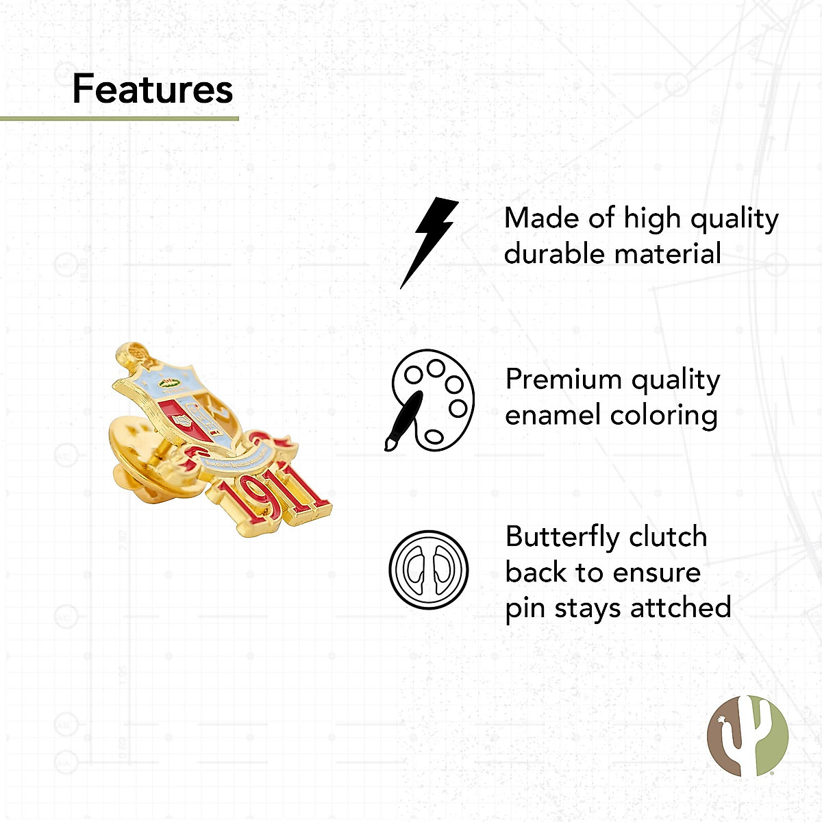 Desert Cactus Kappa Alpha Psi Lapel Pin Enamel Greek Letter Fraternity Formal Wear Blazer Jacket Nupe (Crest Over Year)