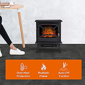 PayLessHere 20" H Electric Fireplace Heater,Electric Fireplace Adjustable Color Curve Glass Wall Mounted and Standing Fireplace Adjustable w/Remote
