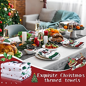 Oudain Sets of 6 Christmas Kitchen Towels and Dishcloths Xmas Winter Santa Christmas Tree Snowman Truck Dish Kitchen Hand Towels Kit Novelty Gifts for Party Supplies