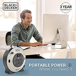 BLACK+DECKER 25 Ft. Retractable Extension Cord Reel With 4 Outlets, 2 USB Ports, Multi-Plug Extension, On/Off Switch & Heavy-Duty 16AWG SJT Cable