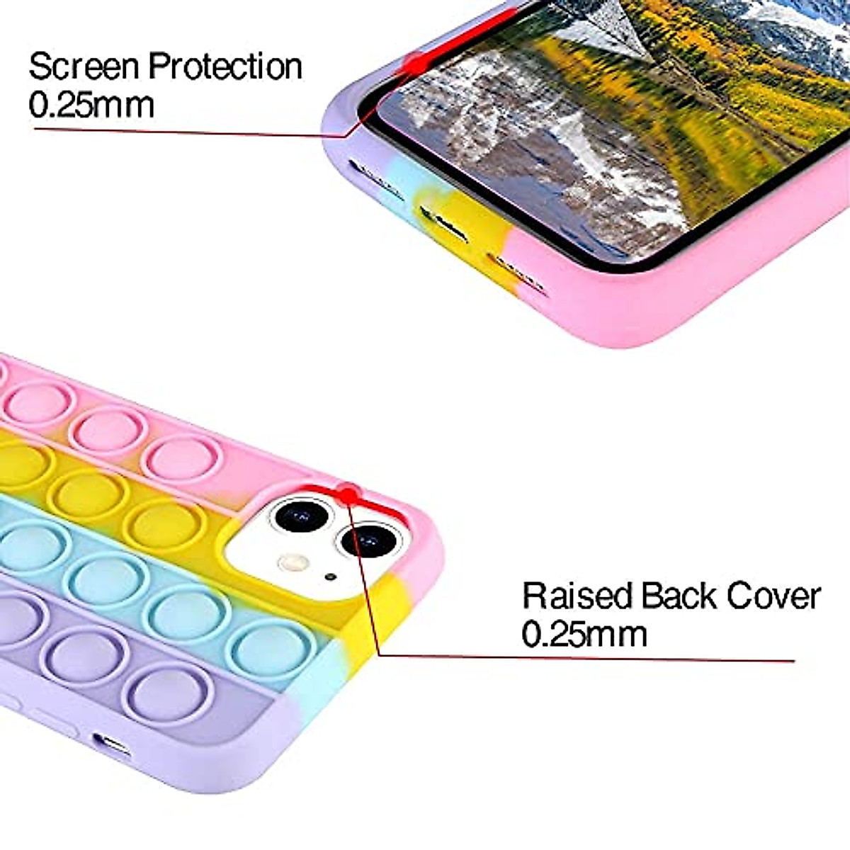aupartuds Pop It Phone Case for iPhone 8 7 6,Stress Reliever Push Pop Bubble Fidget Toys Cover,Cute Funny Soft Silicone Protective Shell for iPhone SE 4.7 inch - Rainbow