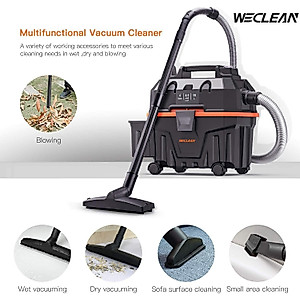 WECLEAN V8 Shop Vacs Wet and Dry 5 Gallon 5.5 Peak HP Shop Vacuum Stainless Steel Tank with Blower for Carpet Wooden Floor Shop Vacuum with Wheels for Household, Garage, Basement and Workshop