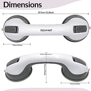 REGAINIT Suction Shower Handle 12-inch | Safety Hand Rail for Bathtubs and Showers | Bathroom Grab Bars | Handicap Grab Bars | Strong Hold Suction Cups | Non-Slip Grip for Elderly, Kids, (1Pack,Grey)