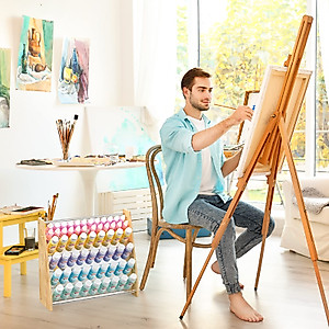 Acrylic Paint Organizer Rack for 60 Bottles, 5 Tiers Bamboo Craft Hobby Paint Holder Storage Paint Rack Display Stand, Pigment Organizer Holder Ink Bottle Stands for Miniature Paint Set