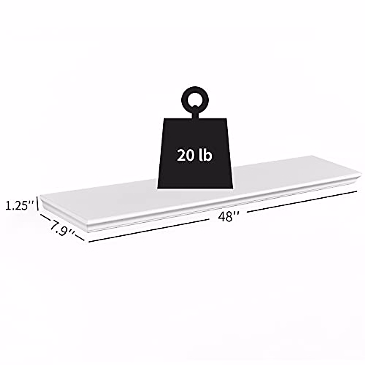 WELLAND 8" Deep Floating Shelves Wall Mounted Shelf (White, 48inch)
