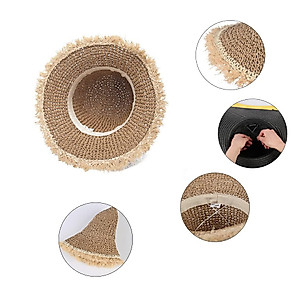 Floppy Straw Sun Hat for Womens Foldable Packable Wide Brim Summer Beach Hat Crochet Frayed Bucket Hat (M, Khaki)