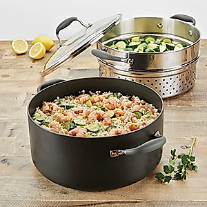 Anolon Advanced Hard-Anodized Dutch Oven Multipurpose Steamer Set, 8.5-Quart, Graphite