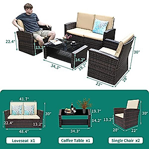 YITAHOME 5 Piece Patio Furniture Sets, All-Weather Outdoor Patio Conversation Set, PE Rattan Wicker Small Sectional Patio Sofa Set with Table, Brown