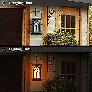 Tewei Solar Wall Lantern Outdoor Hanging Solar Lights, Flickering Flame Waterproof Solar Wall Sconce 3-Lighting Mode, Hanging Solar Lamps Patio Light Fixture for Fence Porch and Yard, 2 Pack