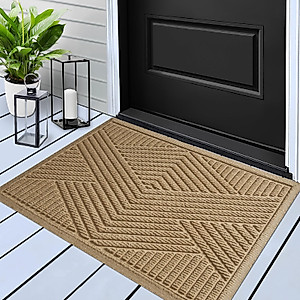HIYARD Sturdy Front Door Mat, Absorbent Resist Dirt Welcome Door Mat Indoor Outdoor, Non Slip Entry Mat, Fade Resistant, Indoor Outdoor Door Mats, Low Profile Doormat for Entryway, 36×24, Beige