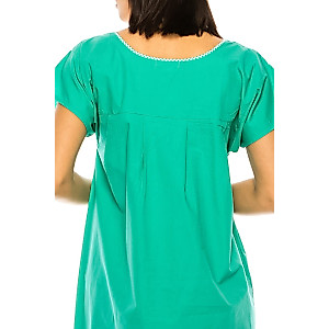 unik Embroidered Traditional Mexican Midi Dress (Mint, 2XL)