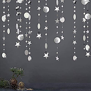 Decor365 Bling Bling Silver Twinkle Star Garland Streamer Kit for Party Decorations Glitter Metallic Circle dot Garland Glittery Bunting Garlands Banner for Wedding Kids Room Birthday Baby Shower