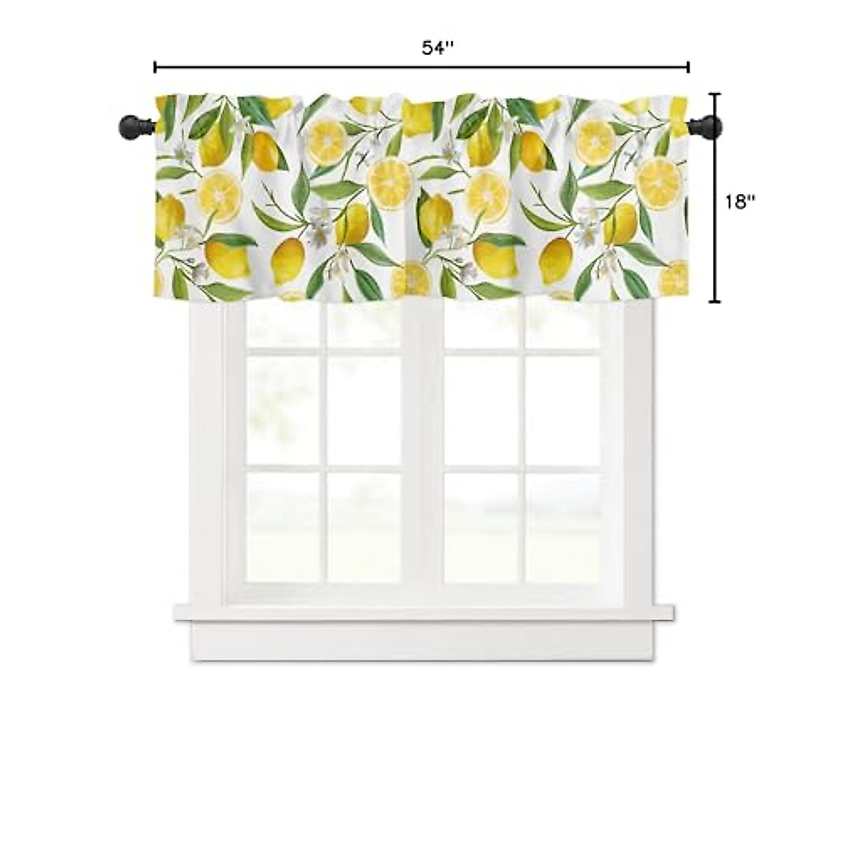 Voguard Yellow Lemon Valance Curtain Rod Pocket Window Curtain Summer Garden Fruit Flower Lemon Slice and Leaves Washable Window Treatment for Living Room Bedroom Kitchen Home Decor 54x18in