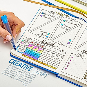 Little More Dot Grid Notebook - Dotted Notebook Journal Hardcover with Thick Paper - Leather Pocket Bullet Planner (7" x 5.5") - Small Diary with Numbered Pages with Pen Loop (Blue)