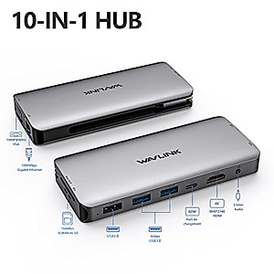WAVLINK USB C Hub, 10-in-1 Type C Adapter Mini Docking Station with 4K 30Hz HDMI,2K 60Hz VGA,RJ45 Ethernet,2 USB 3.0,USB 2.0,SD/TF Card Reader,3.5mm Audio Jack,87W PD for Windows Mac and More