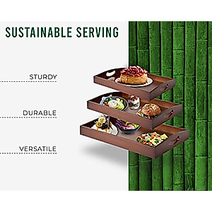 Set of 3 Premium Bamboo Serving Trays - Natural Finish | Stylish and Functional Platters for Exquisite Food Presentation |Brown Finish