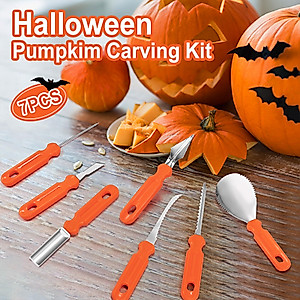 KOVSPO Halloween Pumpkin Carving Kit Tools, Stainless Steel Pumpkin Carving Set, Professional Heavy Duty Carving Set, Family DIY Carving Tools-Gift for Halloween (7PCS)