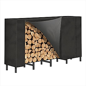 ETELI Firewood Rack Outdoor with Cover 5 ft Heavy Duty Wood Log Rack Holders Waterproof Indoor Firewood Storage for Fireplace, Black