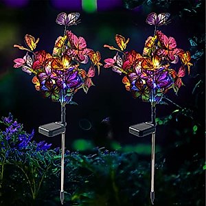 IGRARK Solar Lights Outdoor Garden Butterfly Lights Decorative Solar Stake Lights with Butterflies 2 Pack Decor Powered Waterproof for Garden Yard Pathway