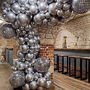 HYHJBLN 26Pcs Disco Ball Balloons Different Sizes- 4D Large Disco Balloons 22 18 15 10 Inch Metallic Silver Disco Mylar Foil Balloons Round Balloons for 70s 80s 90s Disco Themed Party Decor Supplies