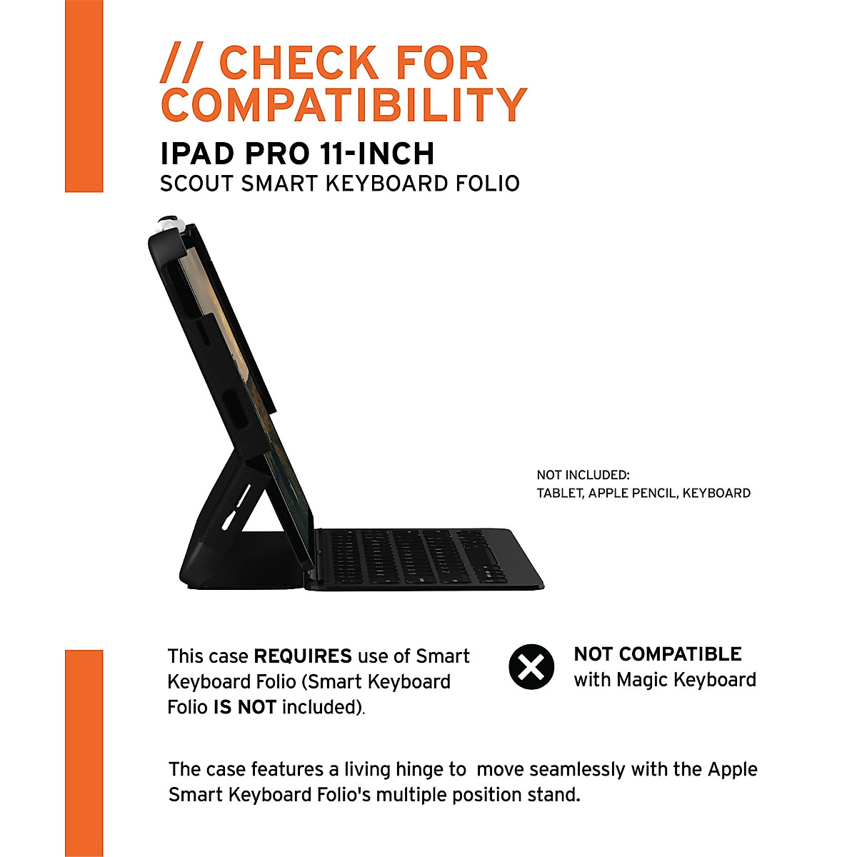 UAG Designed for iPad Pro 11" (4th Gen 2022, 3rd Gen 2021) Case Scout (REQUIRES use of Smart Keyboard) Protective Cover with Apple Pencil Holder, Black by URBAN ARMOR GEAR