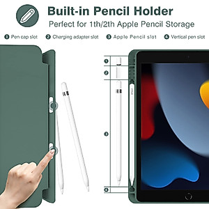 Dwopar iPad 10.2 Case, Protective Cover with Pencil Holder, Auto Sleep/Wake, Slim Soft TPU Back, Green