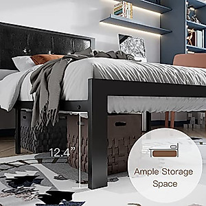 AEZOS Twin Metal Platform Bed Frame with Headboard & Footboard, Heavy Duty Steel Slats Support, Platform Mattress Base No Box Spring Needed, No Noise, Easy Assembly, Faux Leather, Black