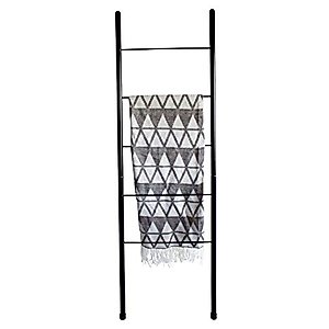 Blanket Ladder - Modern Rustic Decorative Metal Leaning Ladder Rack - 5 ft Tall Towel Drying and Display Rack, Quilt and Blanket Display Ladder