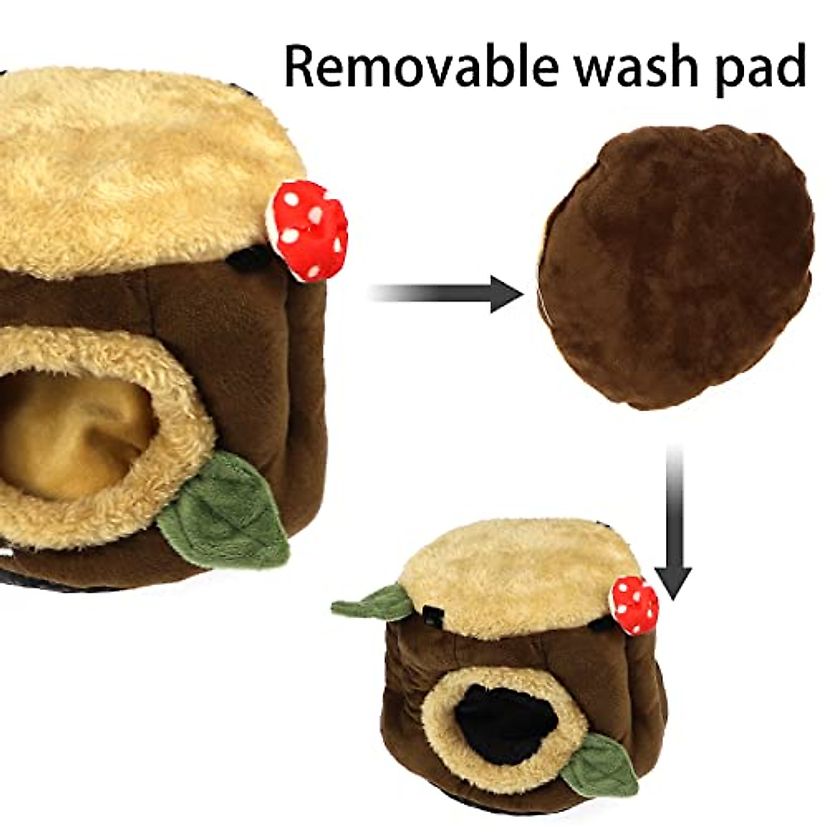 Toysructin Guinea Pig Bed, Warm Small Animal Pet Hideout House Cave Soft Tree Stump Shape Hamster Hanging Hammock, Cozy Chinchilla Hedgehog Habitat House Cage Accessories for Hamsters Rabbits Bunny