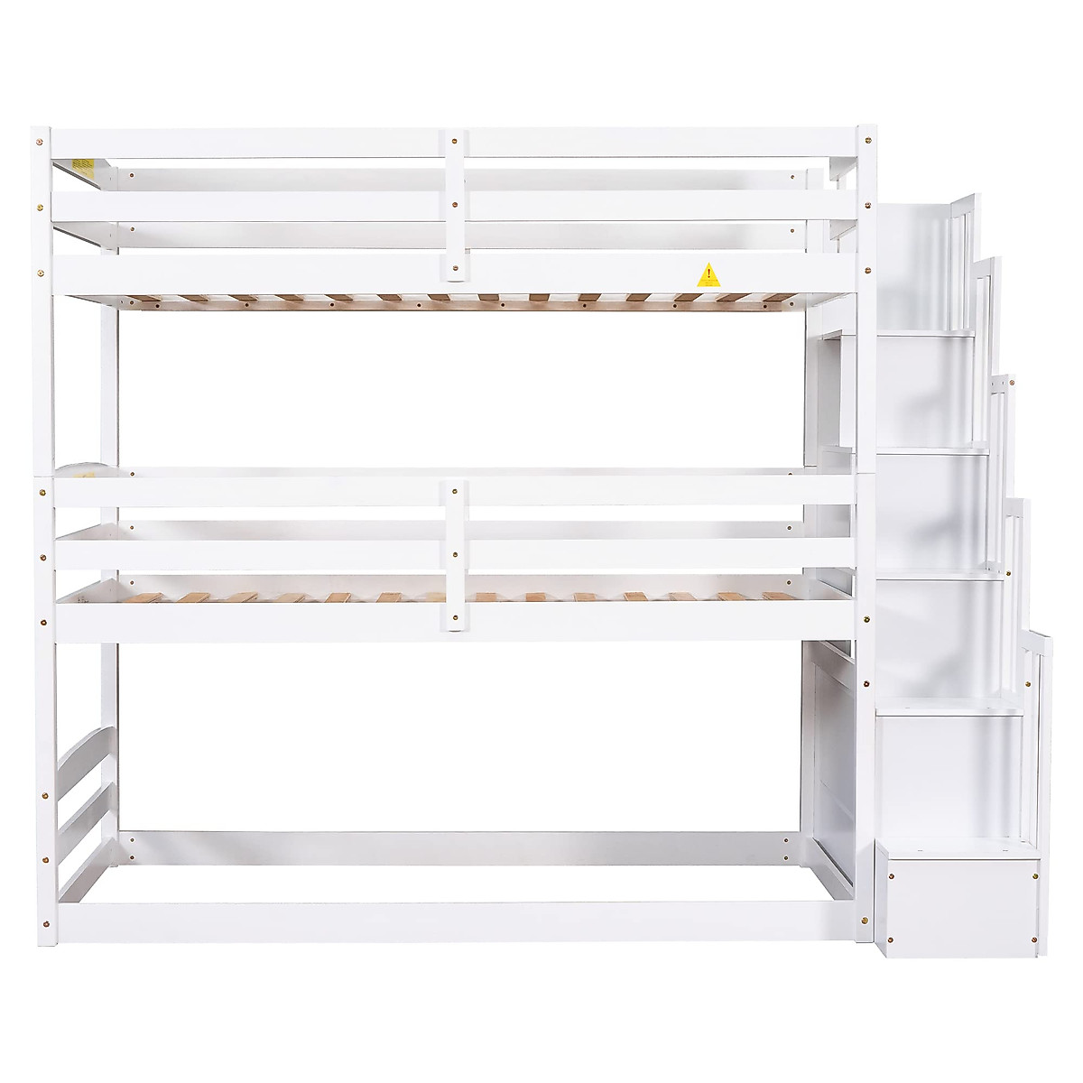 Harper & Bright Designs Wood Triple Bunk Bed with Storage Staircase, Wooden Floor Bunk Beds 3 Beds in 1 for Kids, Detachable Triple Bed Can Convertible into Twin Bunk Beds & Loft Bed, White